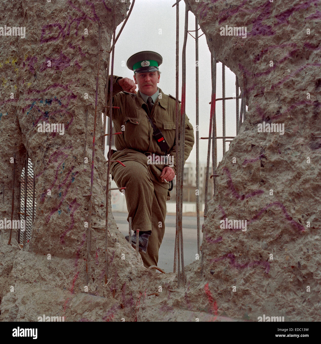 East German Border Guard after the Berlin Wall border had been Stock ...
