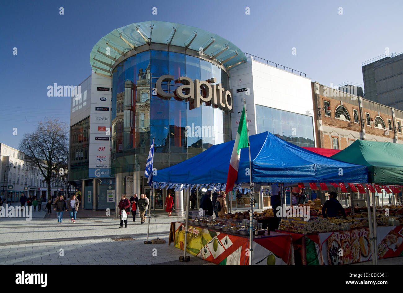 Capitol shopping centre and European food fair, Queen Street, Cardiff ...
