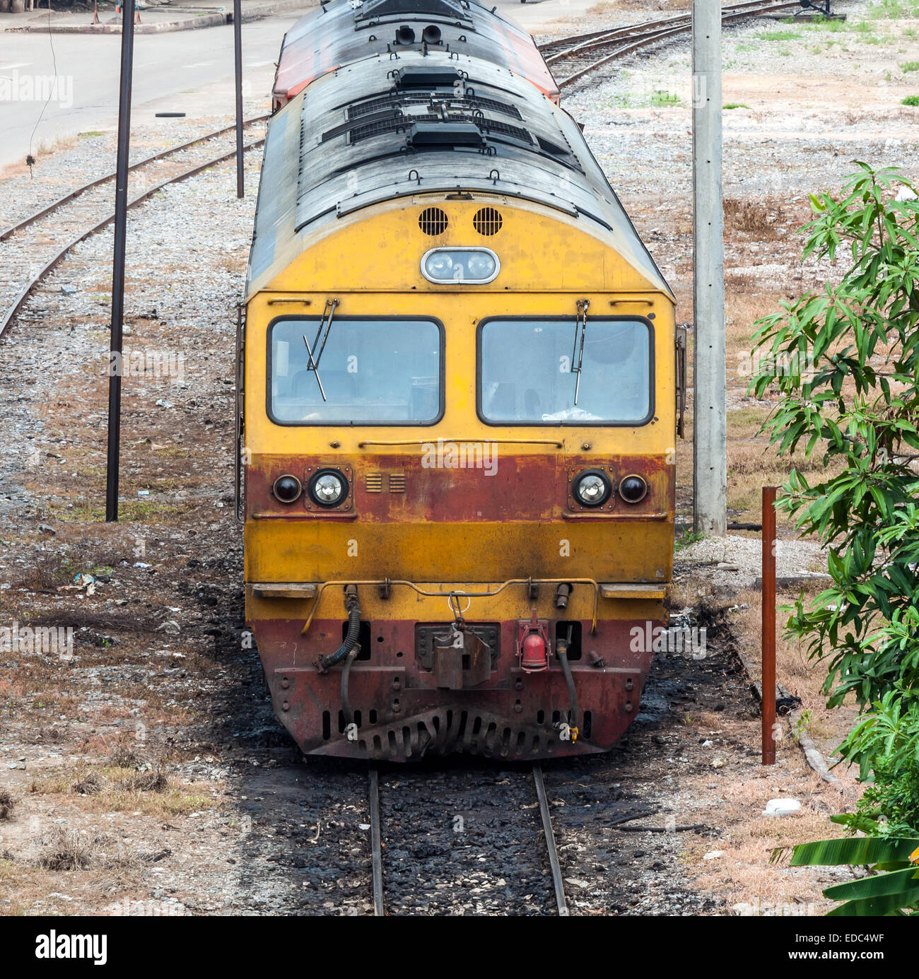Old diesel locomotive in the maintenance area of railway station Stock ...