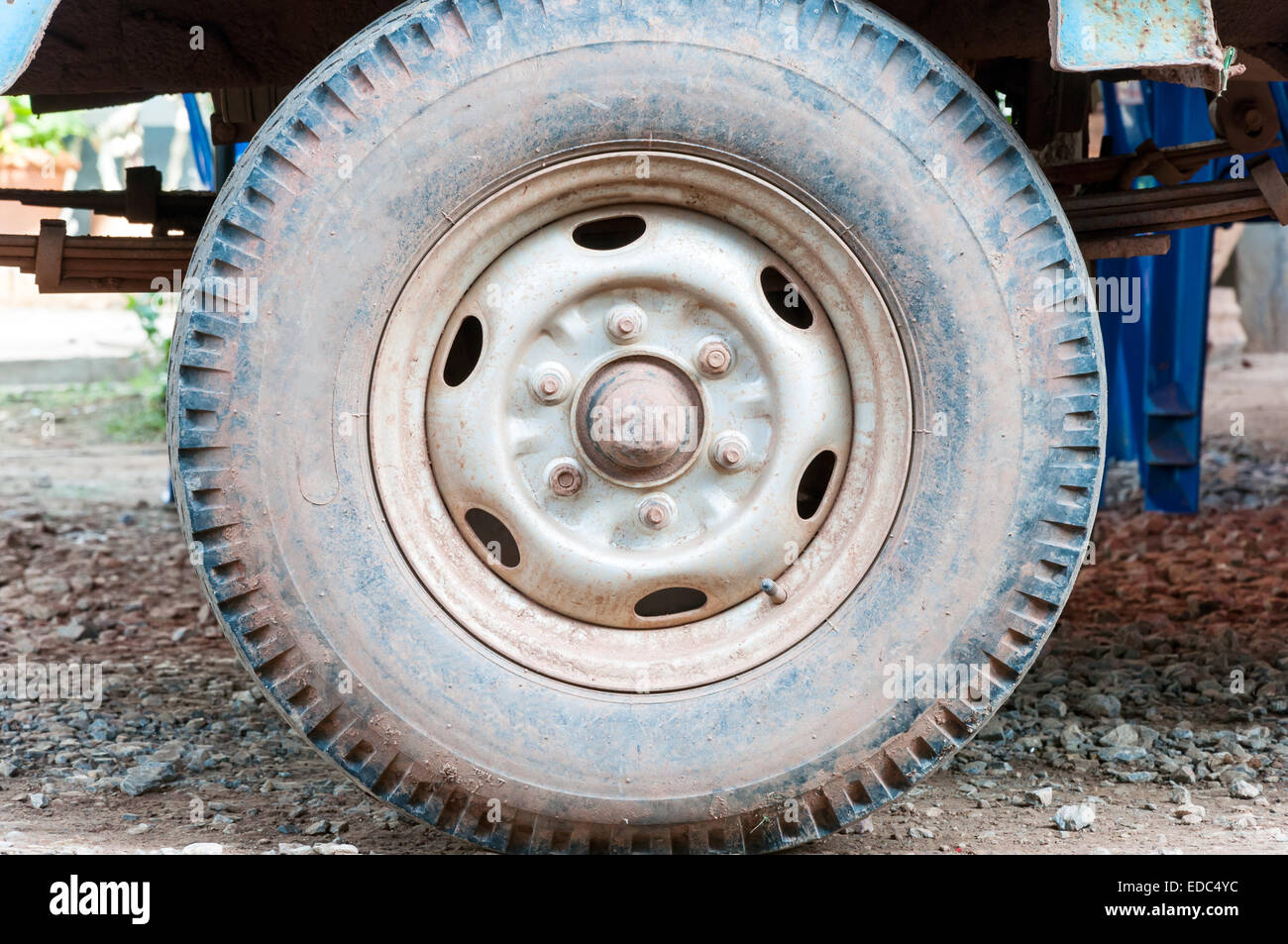 Dirty old tires of the small truck in Thailand Stock Photo - Alamy