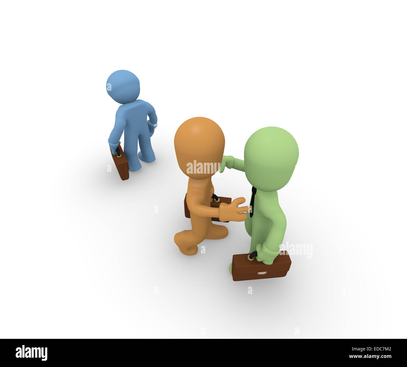 Two business men excluding another business man, 3d concept Stock Photo ...