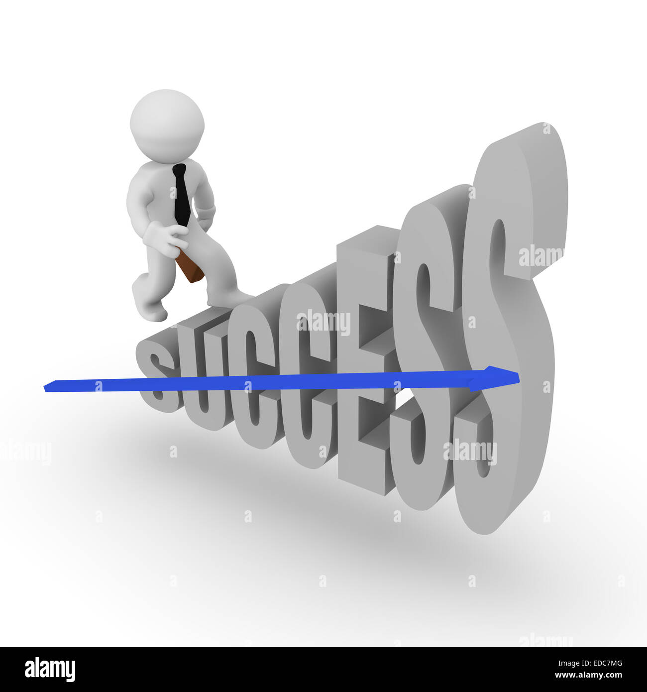 Business man on success stairs with a blue upswing arrow Stock Photo ...