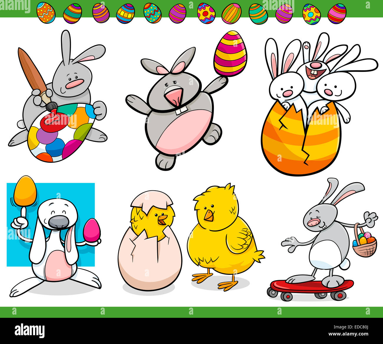 Cartoon Illustration of Happy Easter Themes with Bunnies and Chicks ...