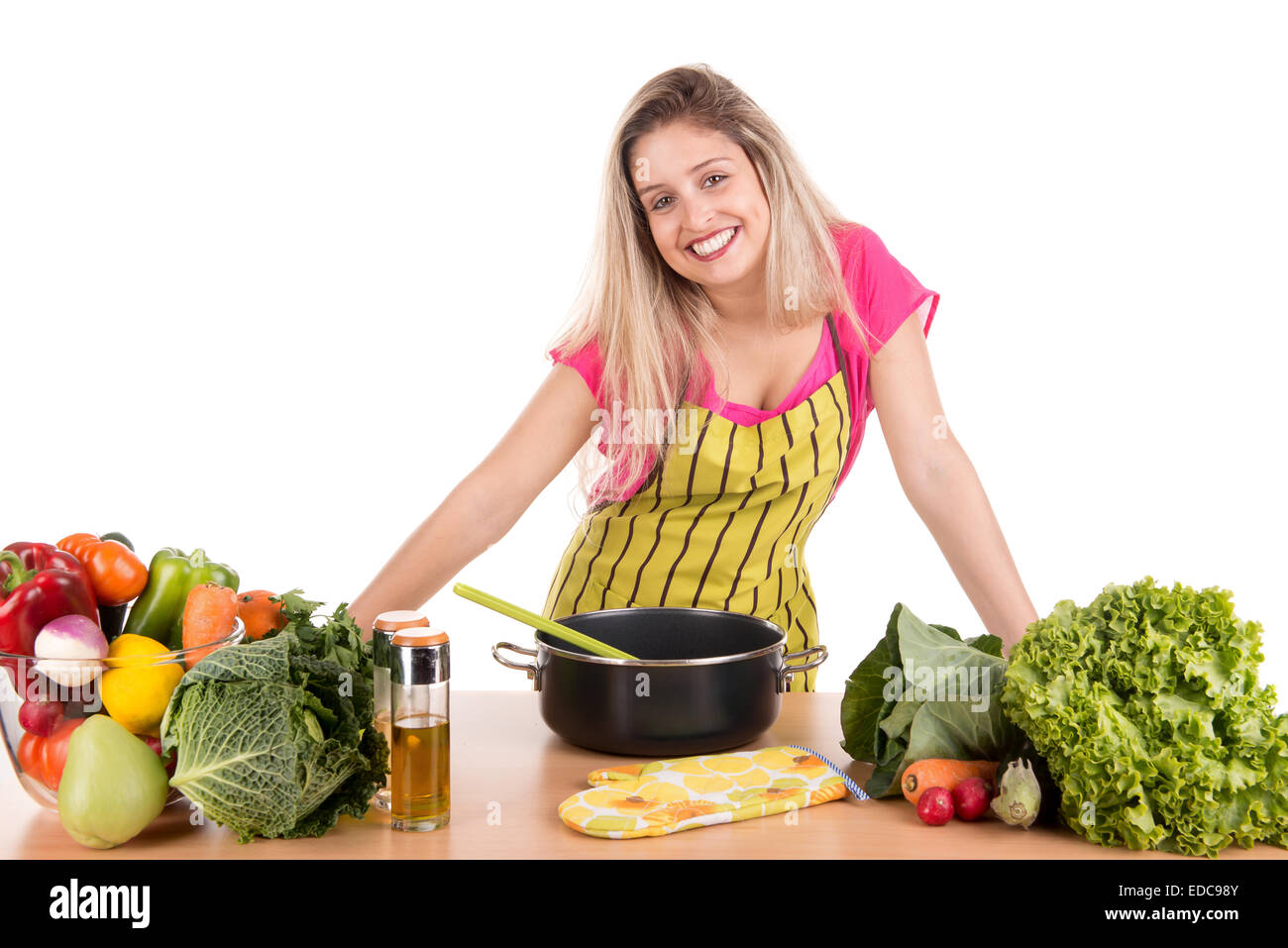 Woman cooking happy pan hi-res stock photography and images - Alamy