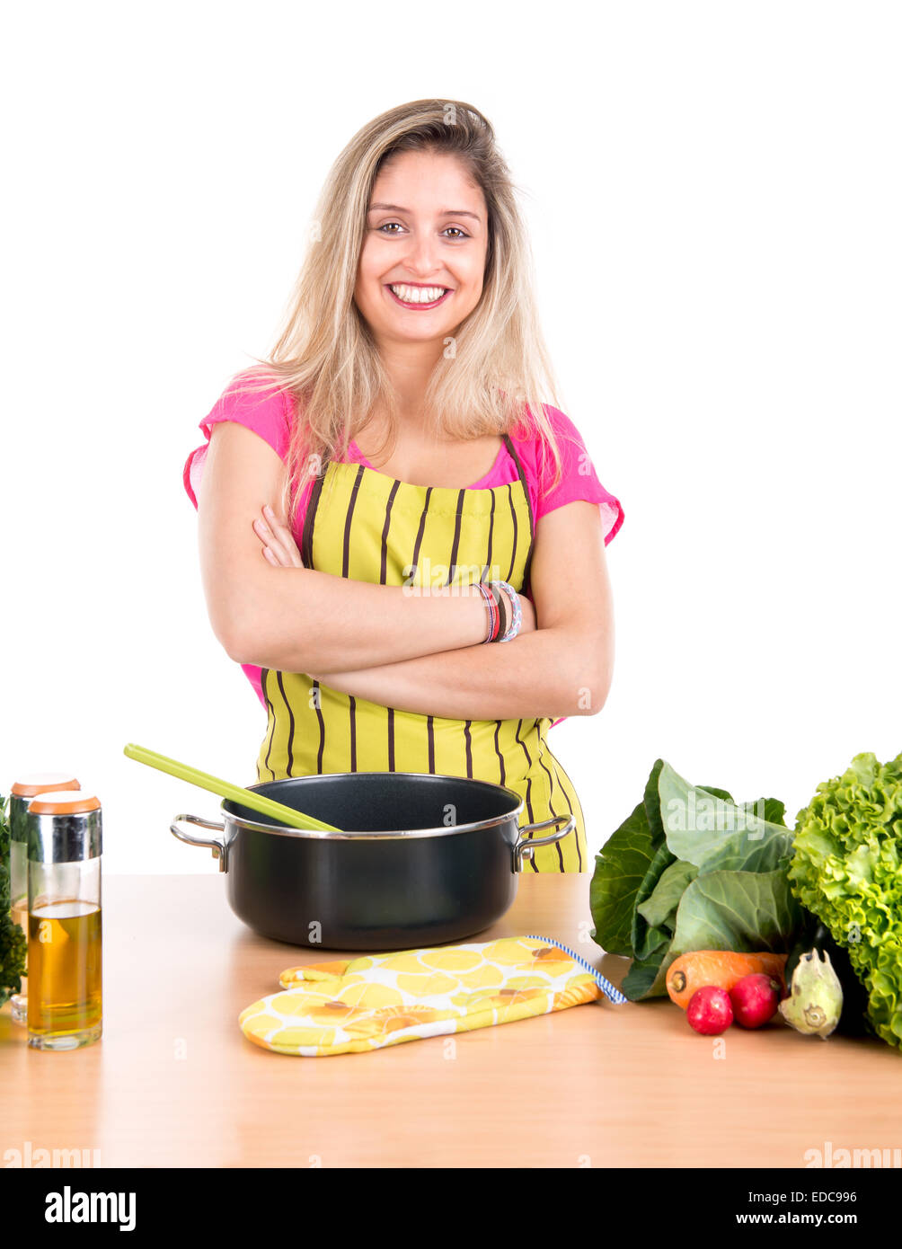 Beautiful woman cooking isolated in white Stock Photo - Alamy