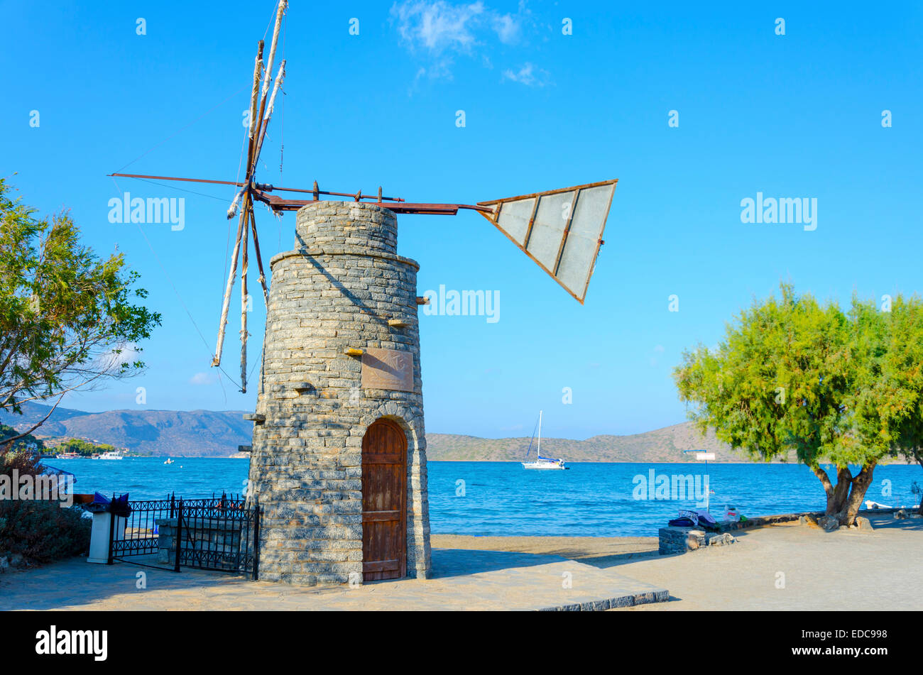 Windmill in Elounda, Crete Stock Photo - Alamy