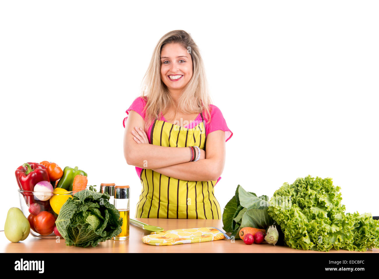 Beautiful woman cooking isolated in white Stock Photo - Alamy