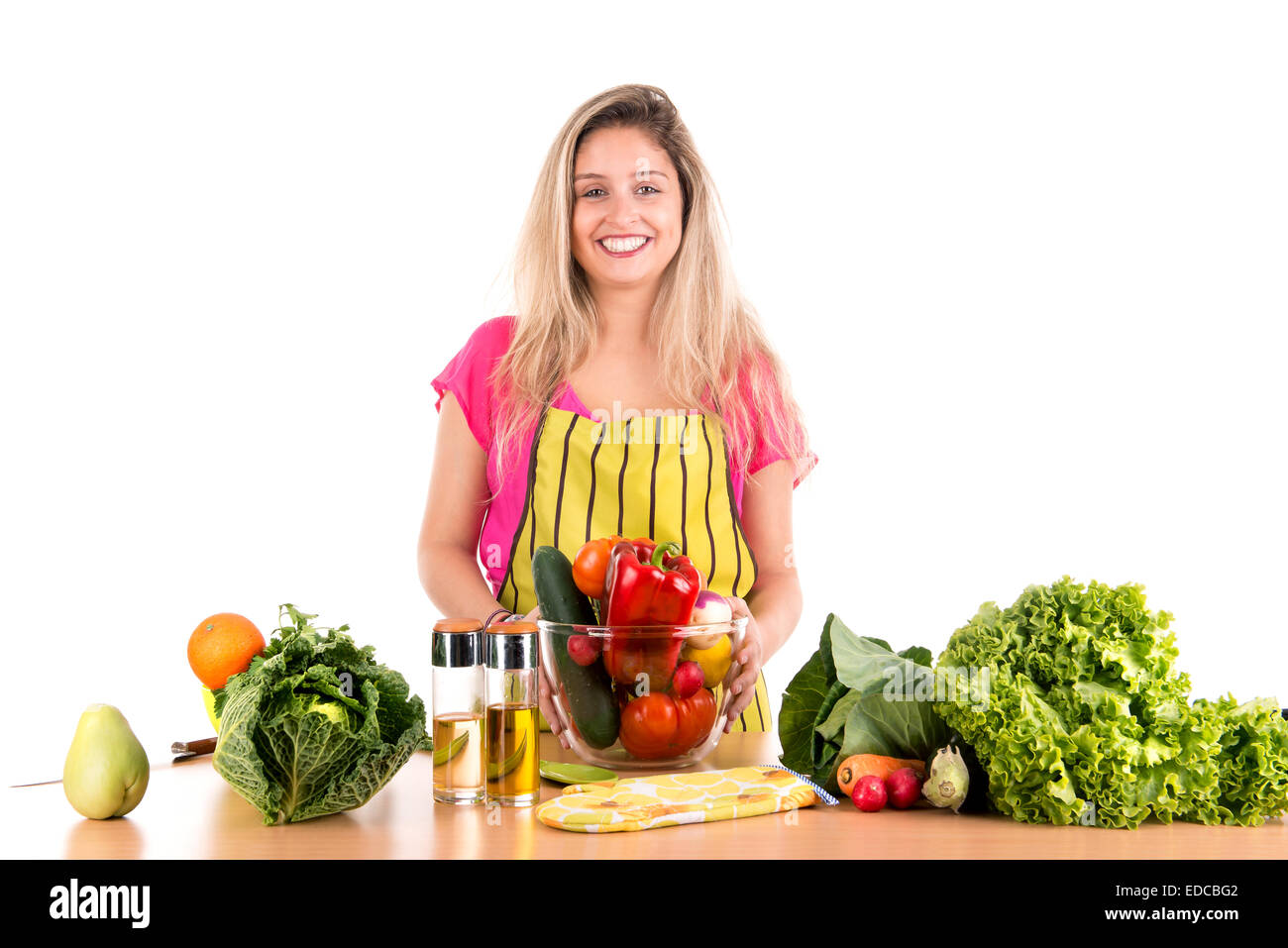 Beautiful woman cooking isolated in white Stock Photo - Alamy
