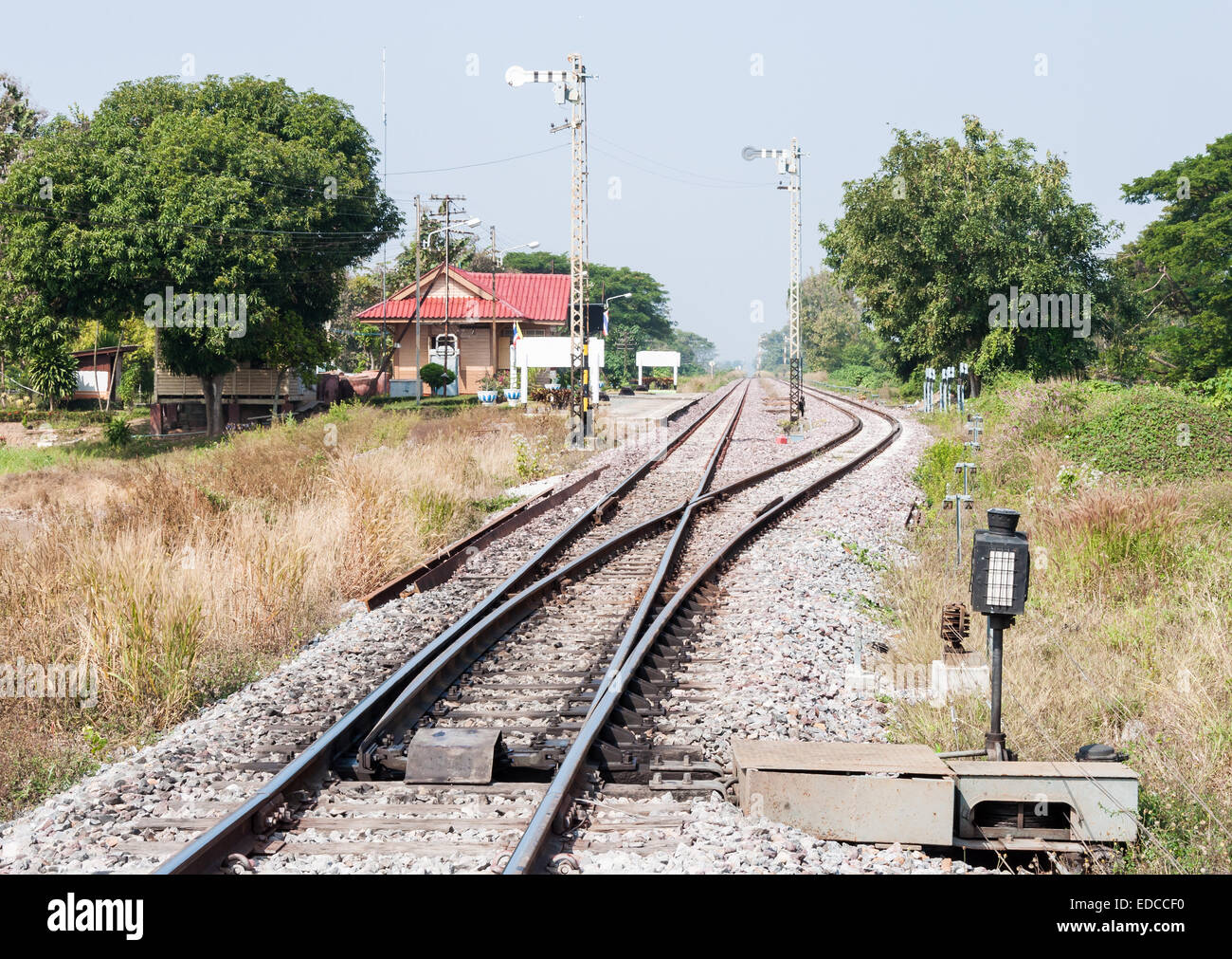 Railway station yard in the rural of Thailand Stock Photo - Alamy