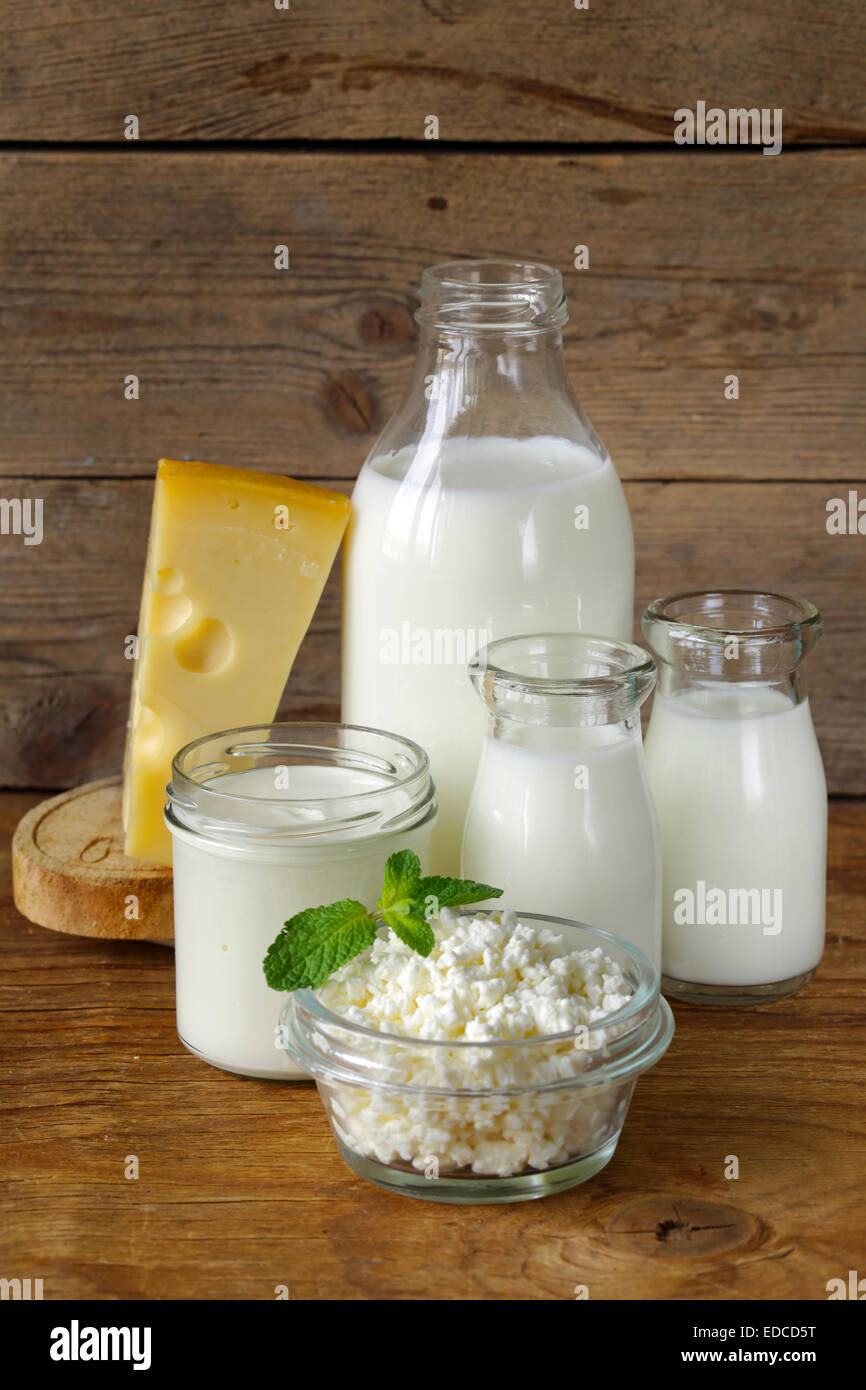 assortment of dairy products (milk, cheese, sour cream, yogurt Stock ...