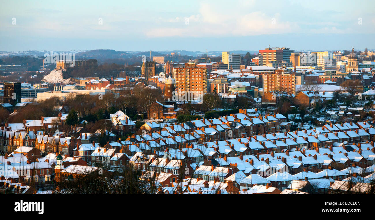 Snow covered rooftops in Nottingham City, Nottinghamshire England UK ...