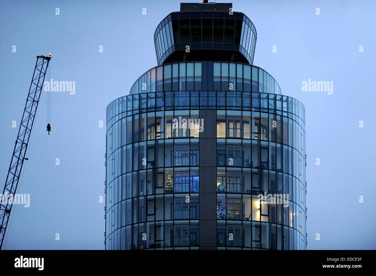 Smart new tower block of flats in Brentford West London with Christmas ...
