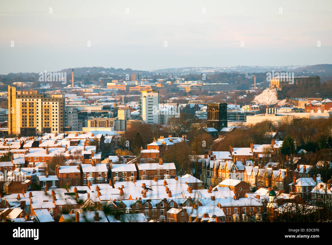 Snow covered rooftops in Nottingham City, Nottinghamshire England UK ...