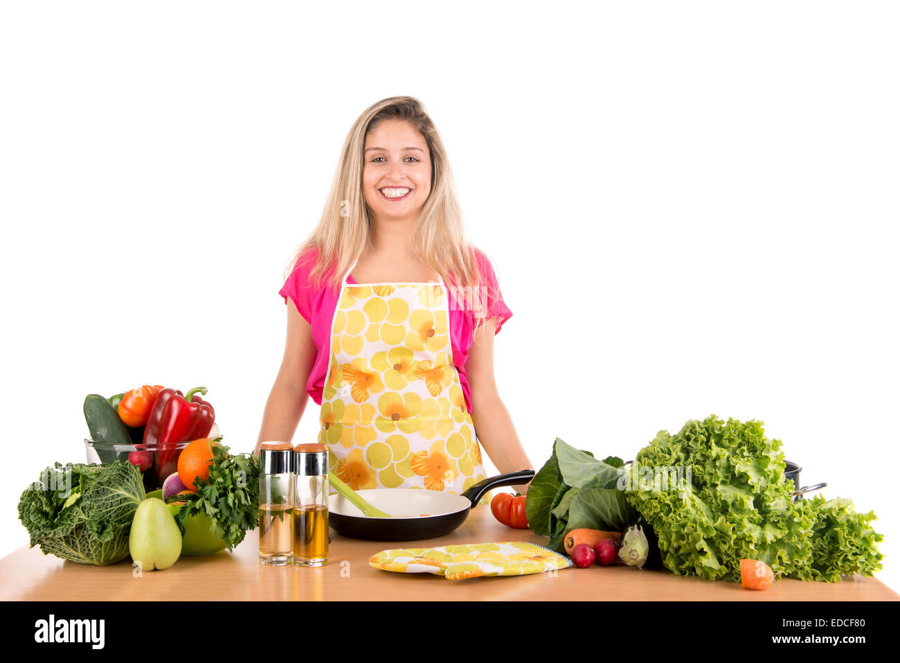 Beautiful woman cooking in the kitchen Stock Photo - Alamy