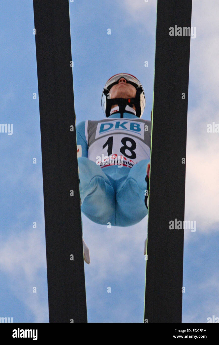 Mario Seidl from Austria soars through the air during the training for ...
