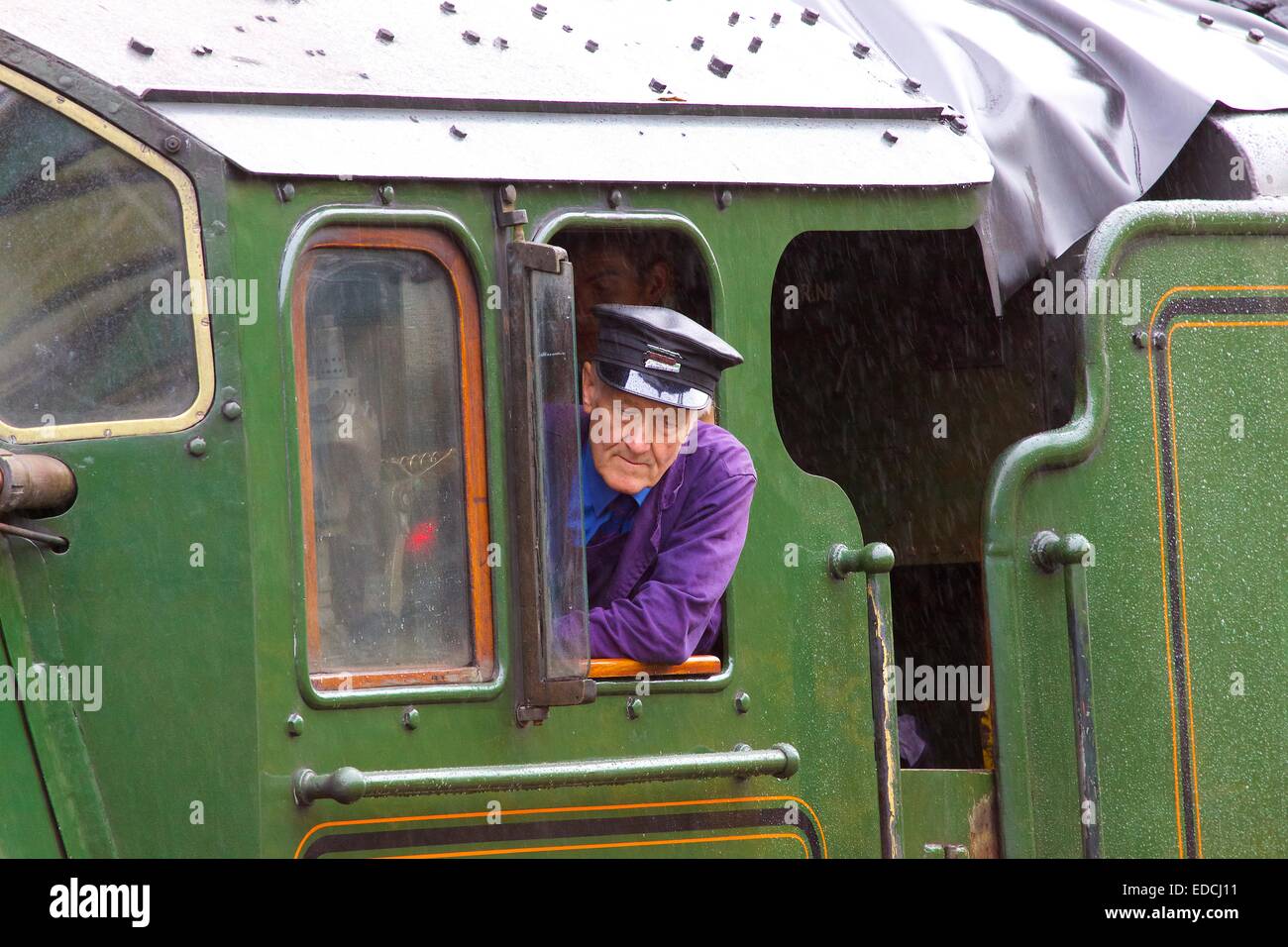 Engine driver looking out of the cab of the LNER Class A4 60009 Union ...