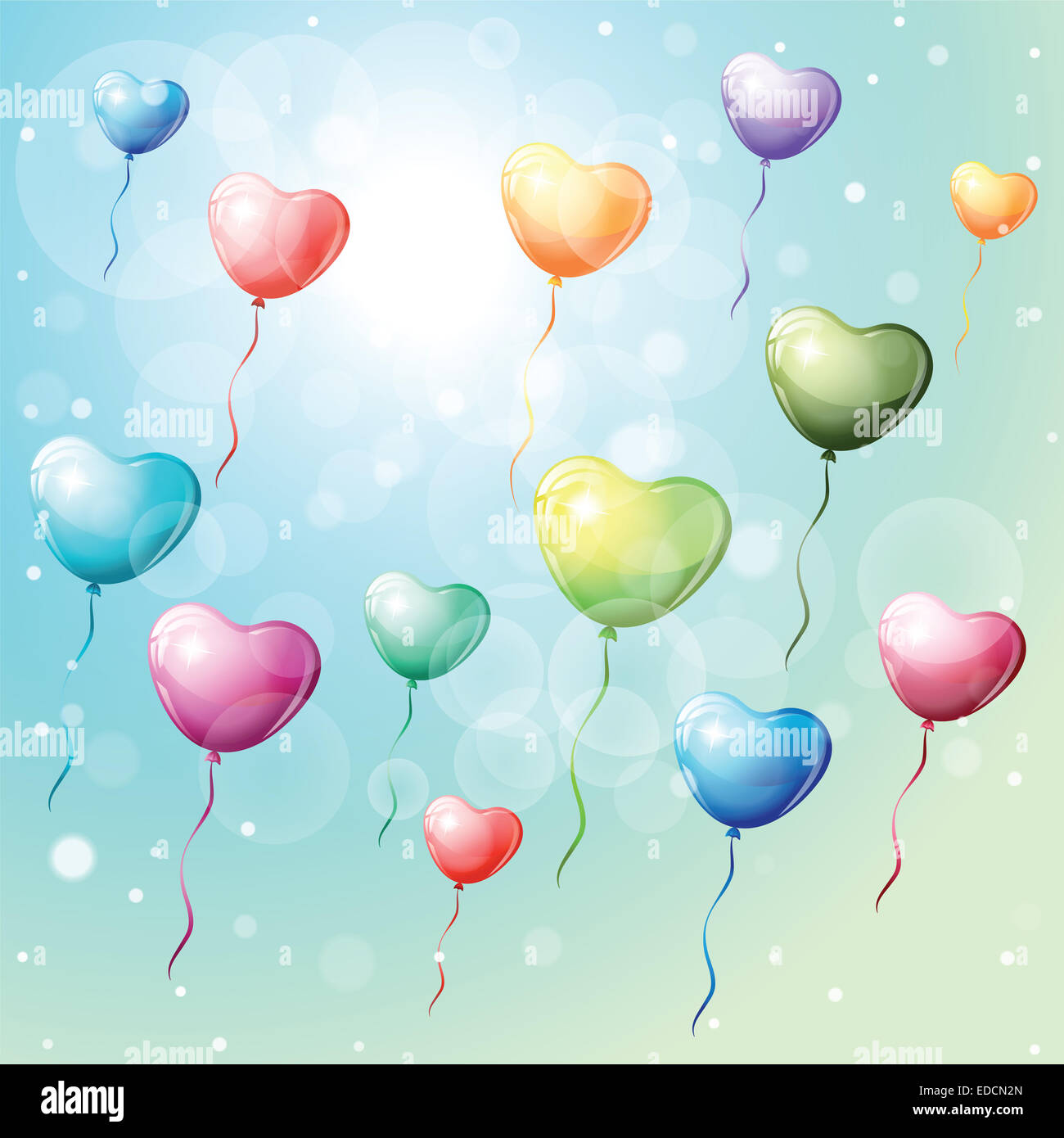 Heart shaped colorful balloons fly in the sky Stock Photo - Alamy