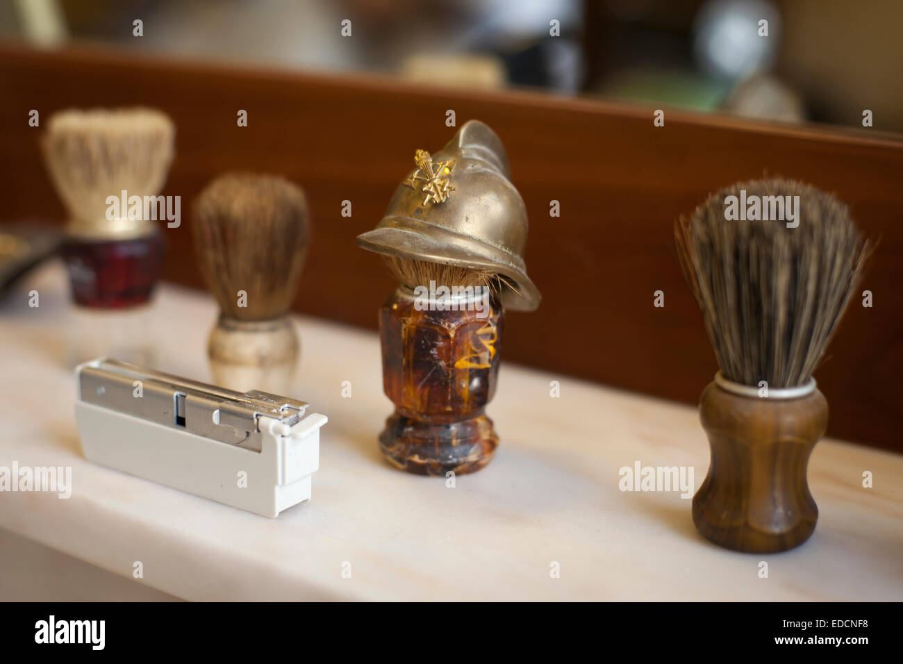 Shaving brushes at Figaro's, a barbershop specialized in classic ...