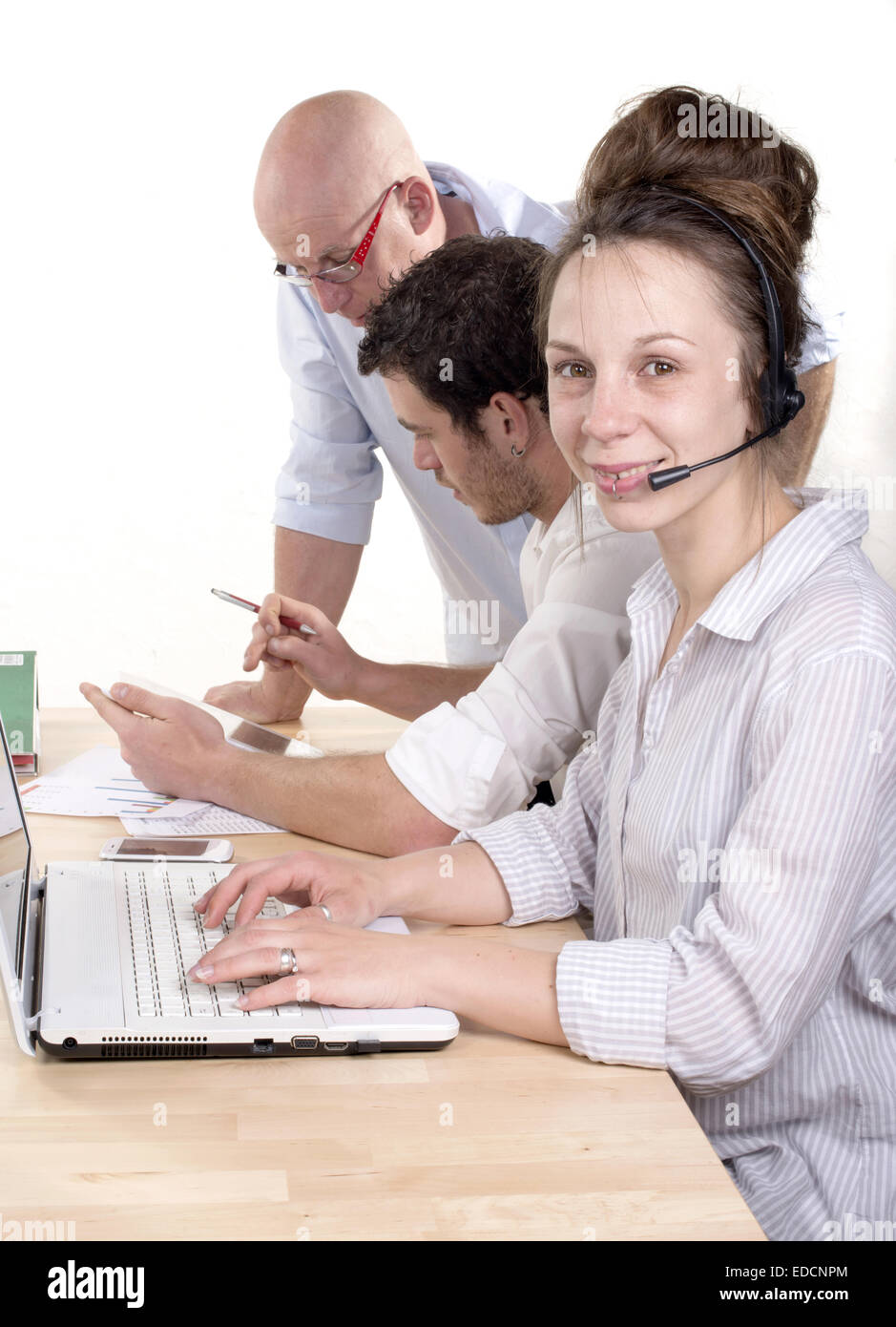 three Business people working in customer service department Stock ...