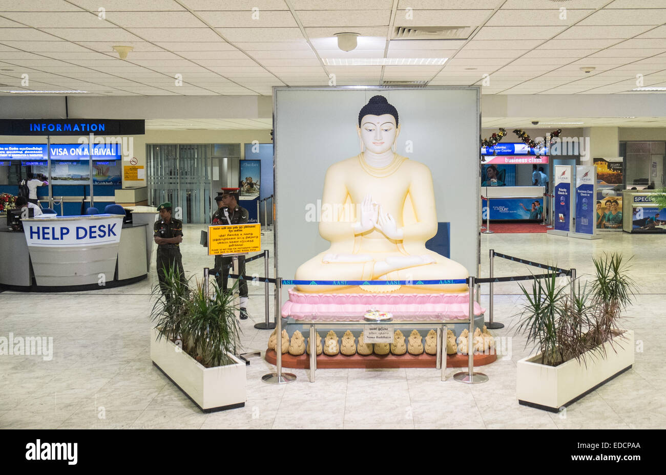 Huge Buddha image at Bandaranaike International Colombo Airport. Sign ...