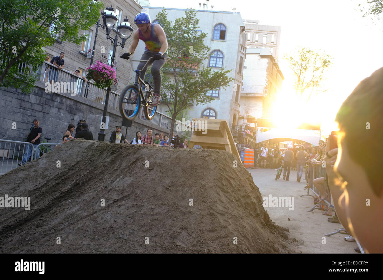 A stunt bike track set up on St. Denis in Montreal, Quebec Stock Photo ...