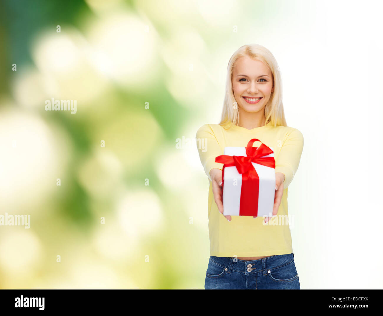 smiling girl with gift box Stock Photo - Alamy