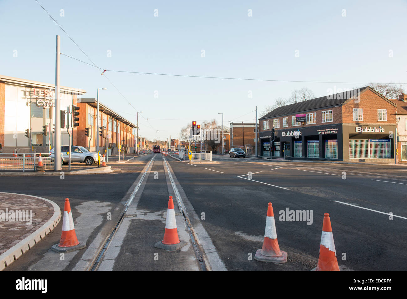 Tram works in Beeston Town Centre, Nottingham England UK Stock Photo ...
