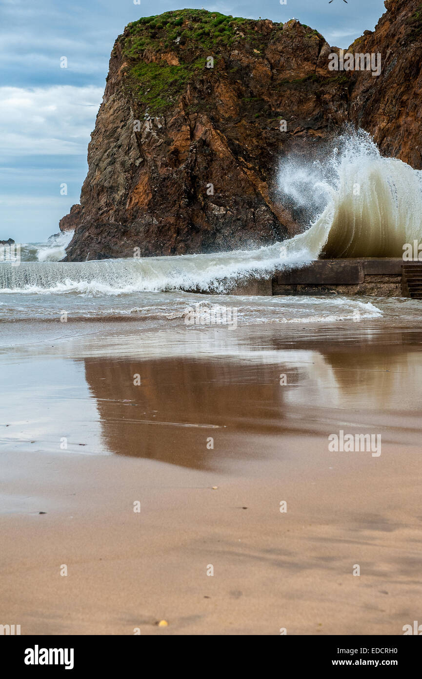 large breaking waves at Hope Cove Devon as the tide was coming in and ...
