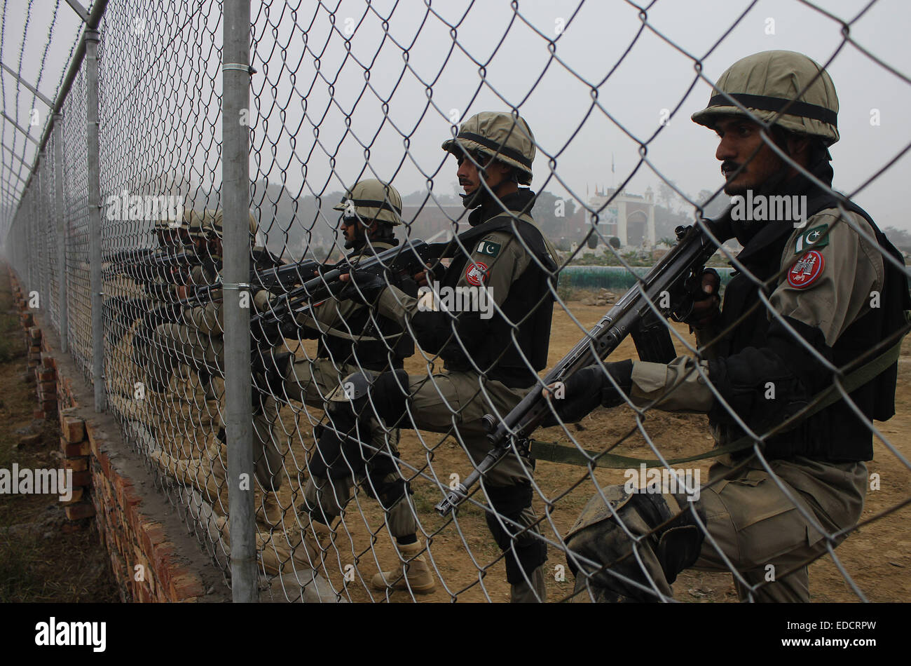 Pakistani Security Force patrol along the Pakistan-India border area of ...