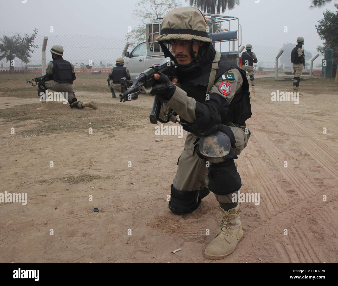 Pakistani Security Force patrol along the Pakistan-India border area of ...