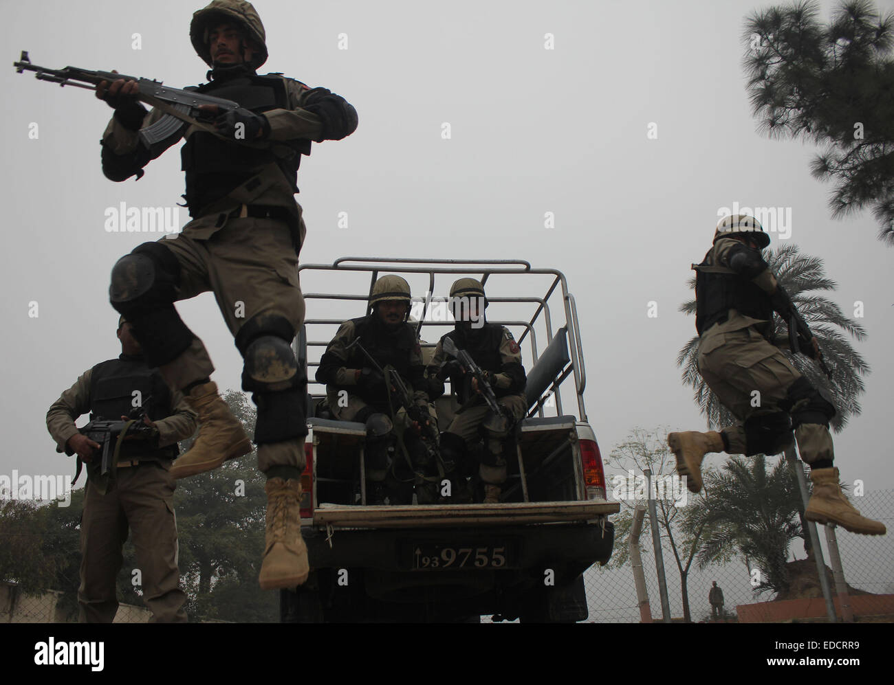 Pakistani Security Force patrol along the Pakistan-India border area of ...