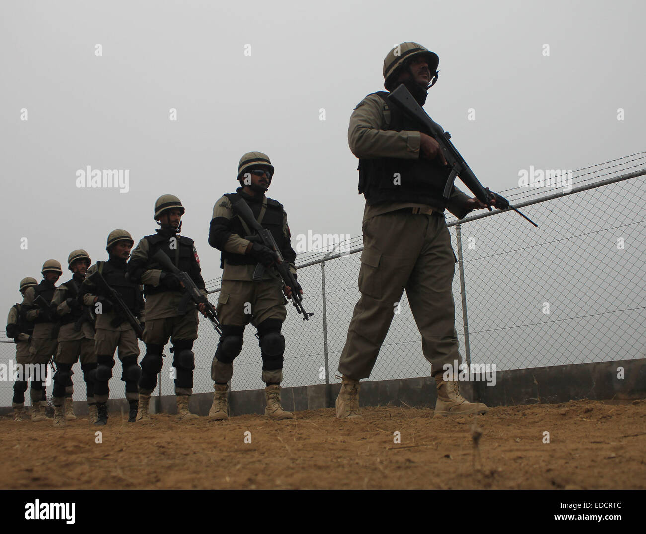 Pakistani Security Force patrol along the Pakistan-India border area of ...