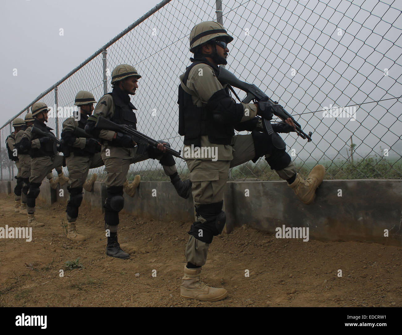 Pakistani Security Force patrol along the Pakistan-India border area of ...