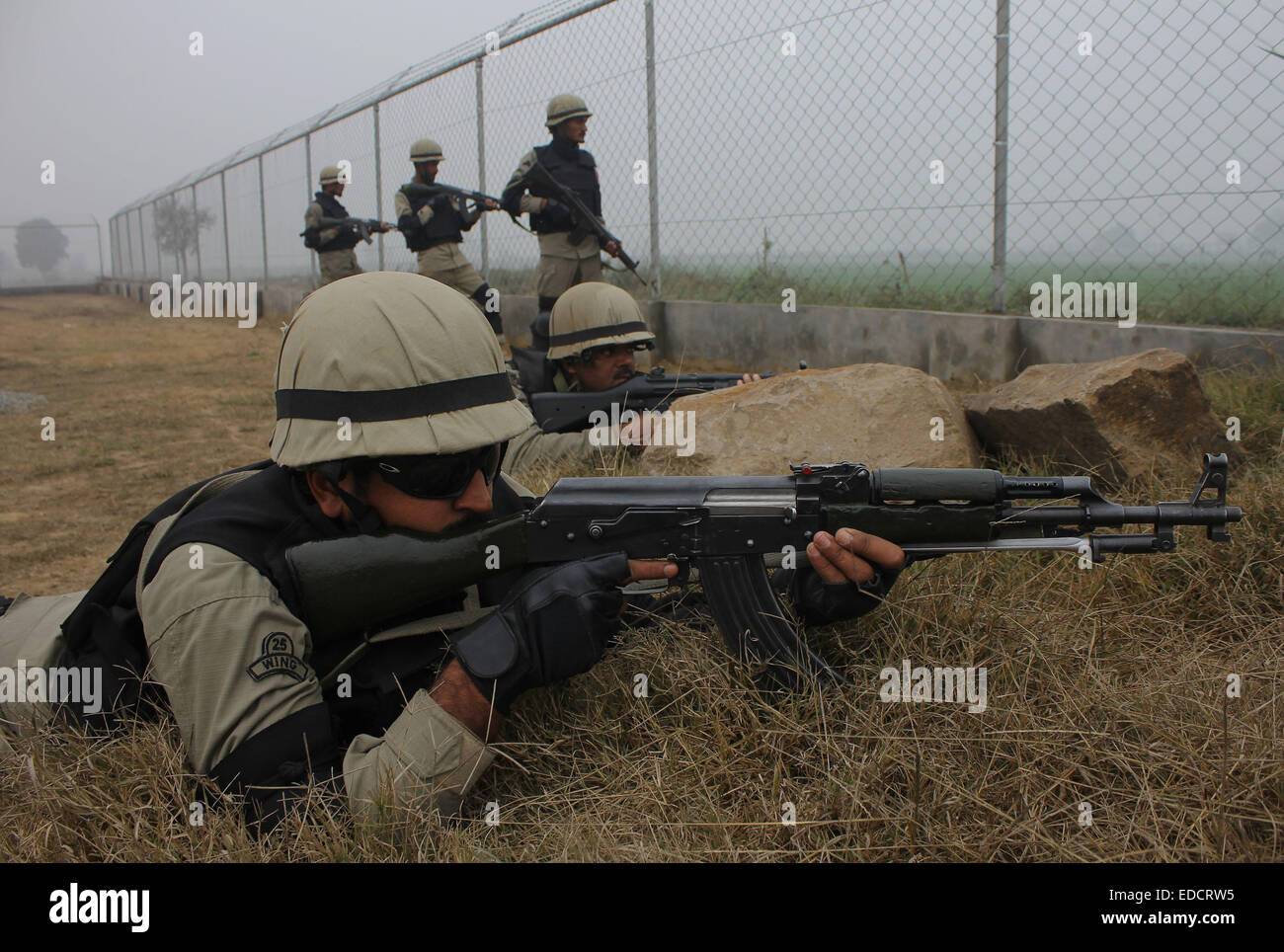 Pakistani Security Force patrol along the Pakistan-India border area of ...