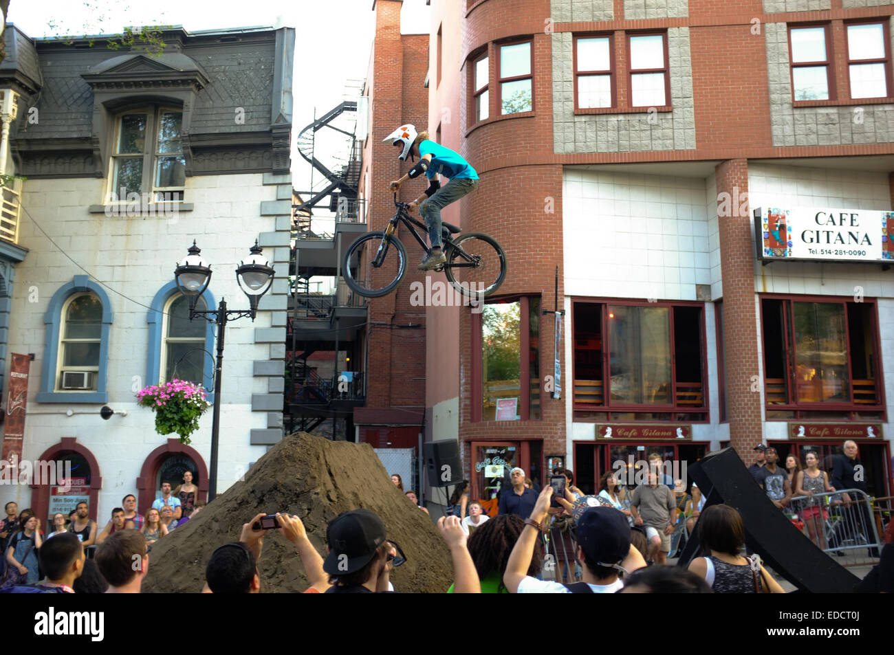 A stunt bike track set up on St. Denis in Montreal, Quebec Stock Photo ...