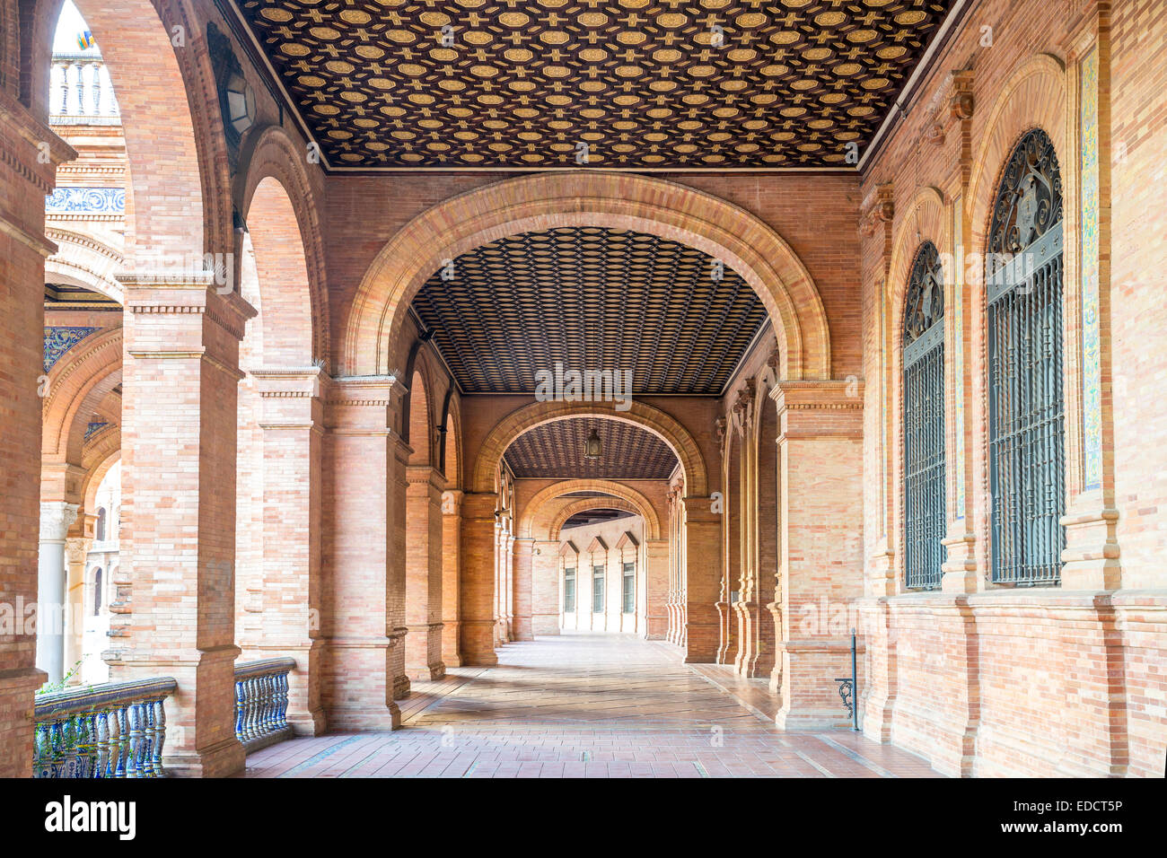 Corridor of Spanish Square espana Plaza in Sevilla Spain Stock Photo ...