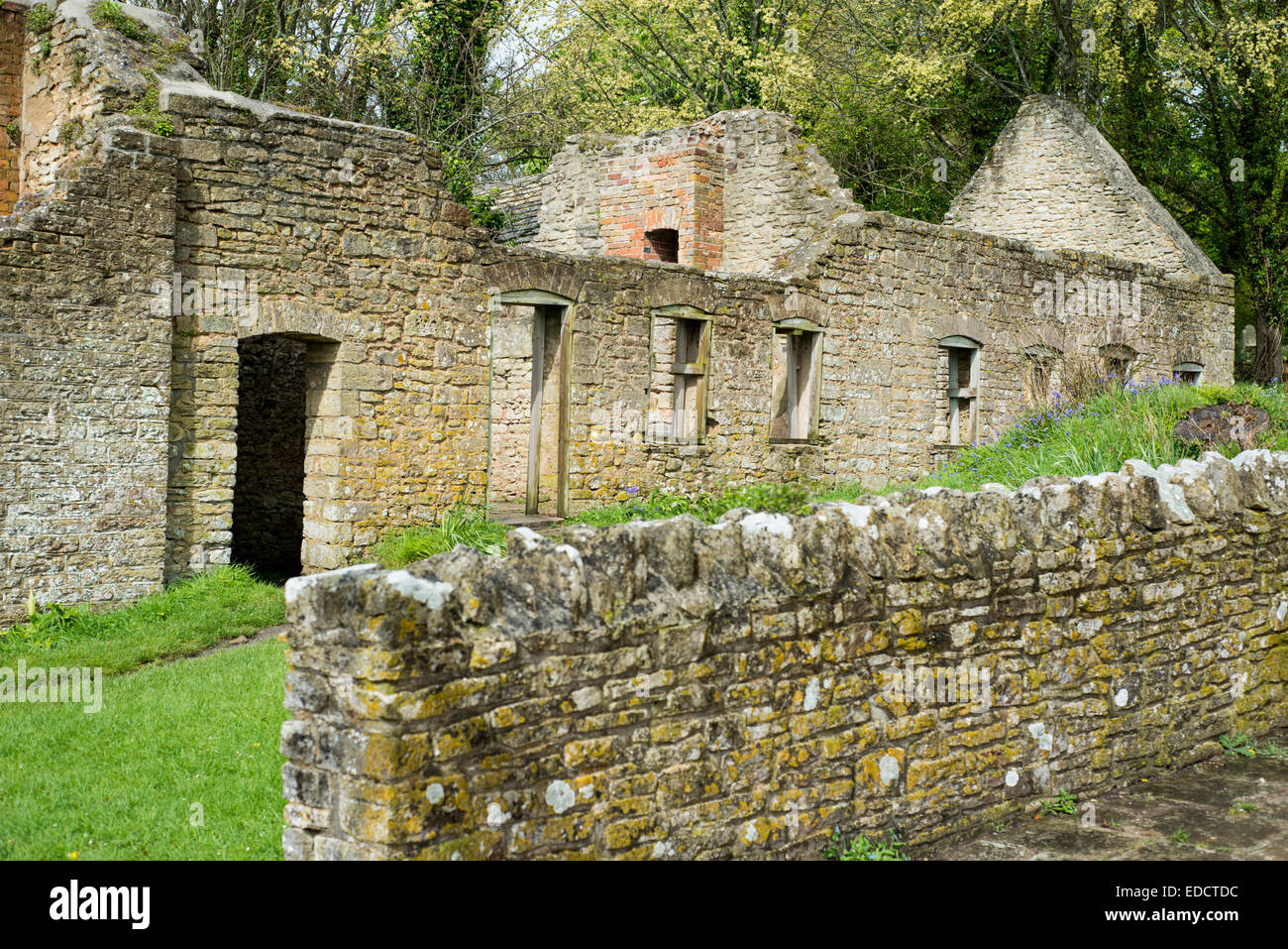 Ruined buildings in the abandoned village of Tyneham in Dorset, England ...