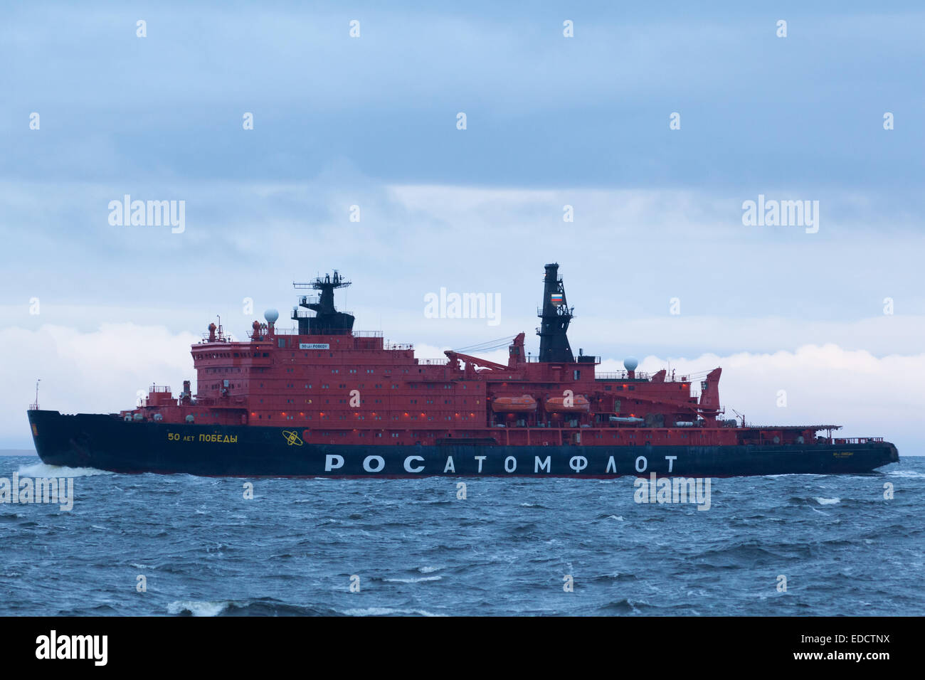 The atomic icebreaker "50 Years of Victory" in Vilkitsky Strait Stock ...