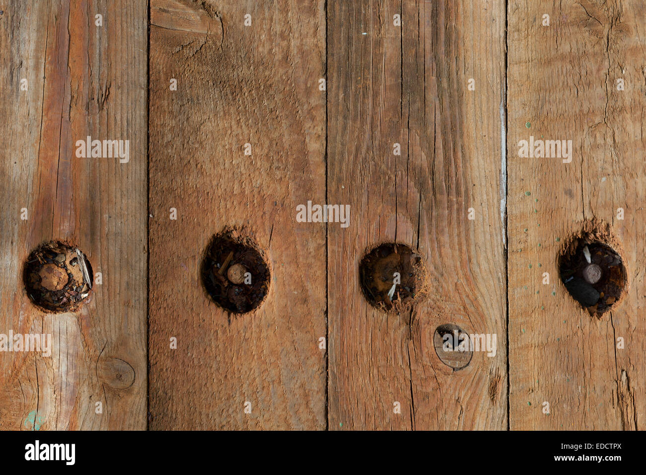 Wooden boards with recessed bolts Stock Photo - Alamy