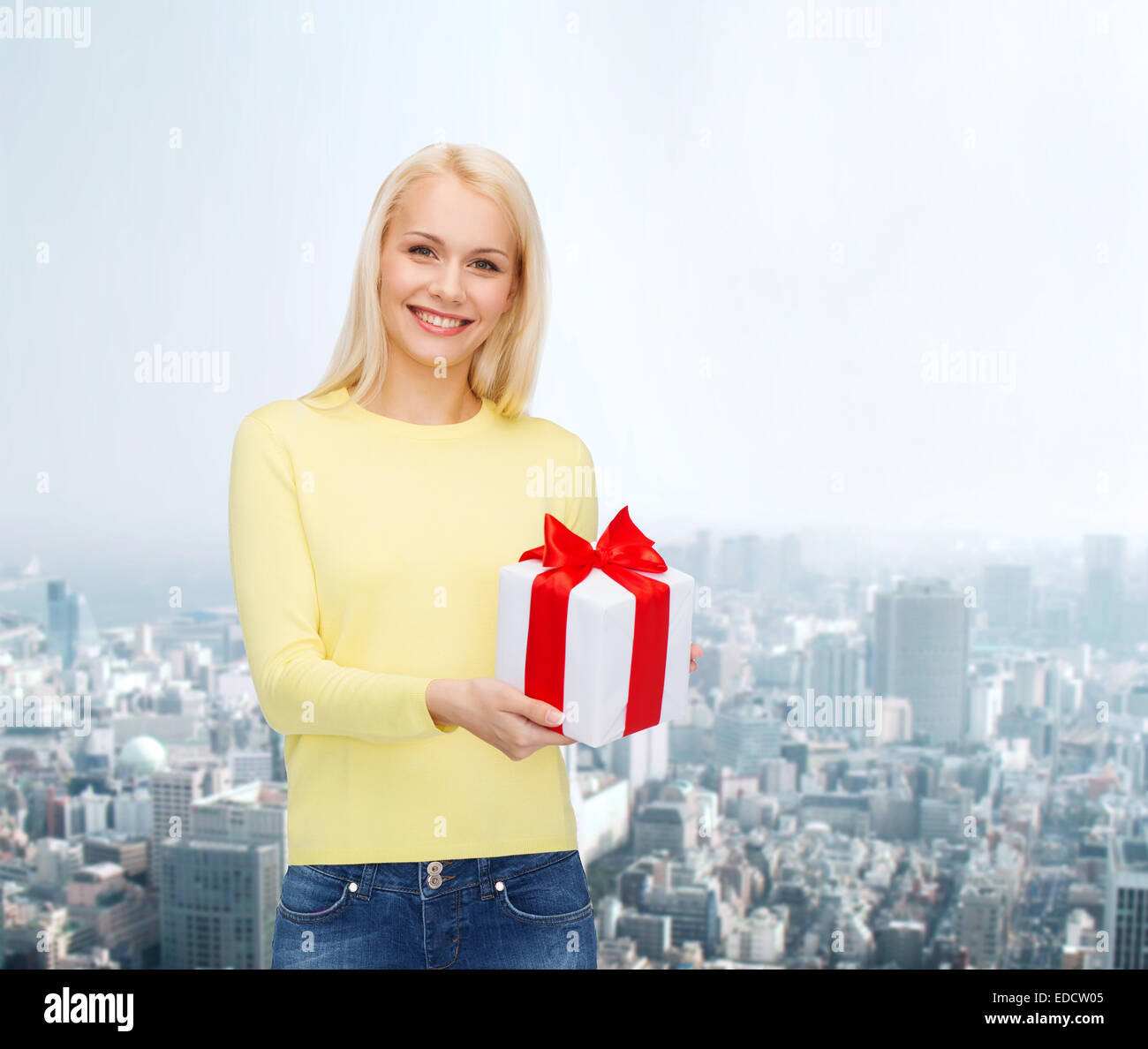 smiling girl with gift box Stock Photo - Alamy
