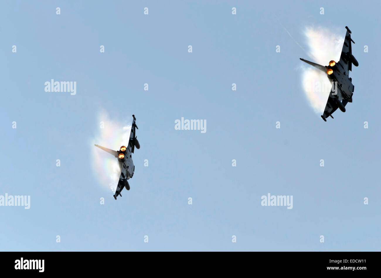 Two Austrian Air Force Typhoon Eurofighter aircraft in flight at ...