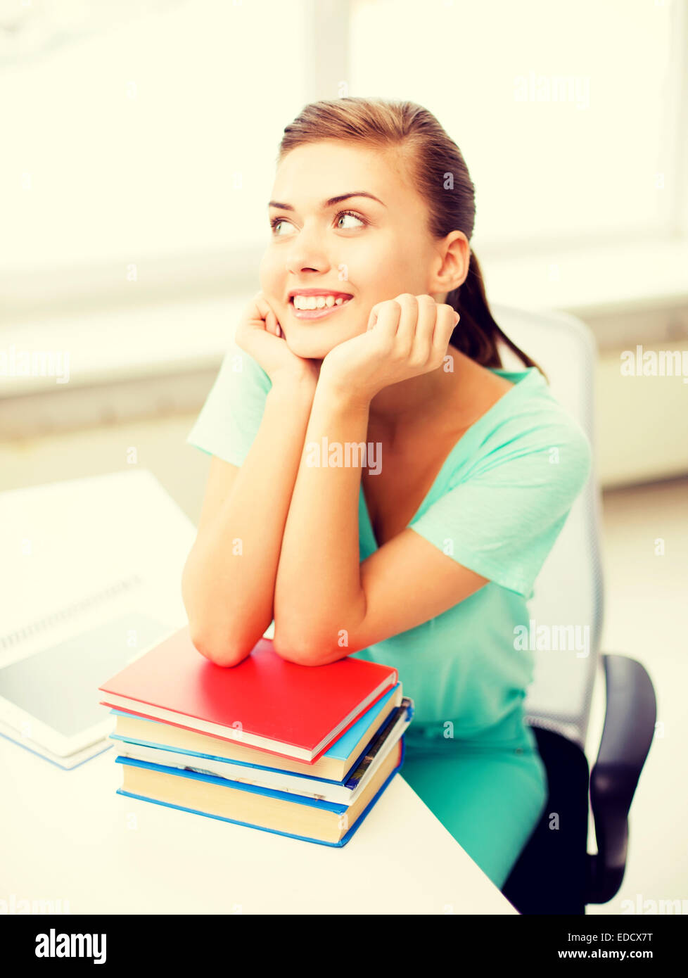 happy smiling student girl with books Stock Photo - Alamy