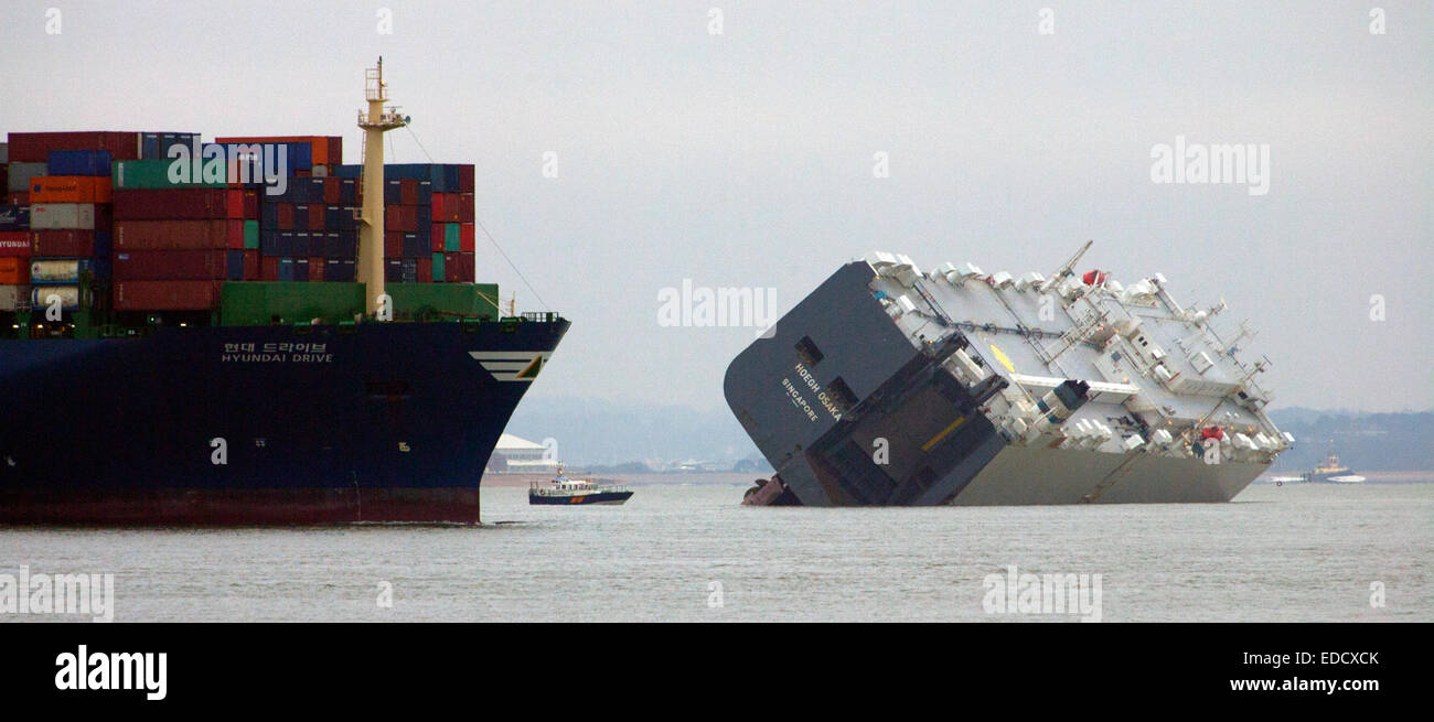 busy,Stranded car carrier Hoegh Osaka aground on The Brambles sand bank ...