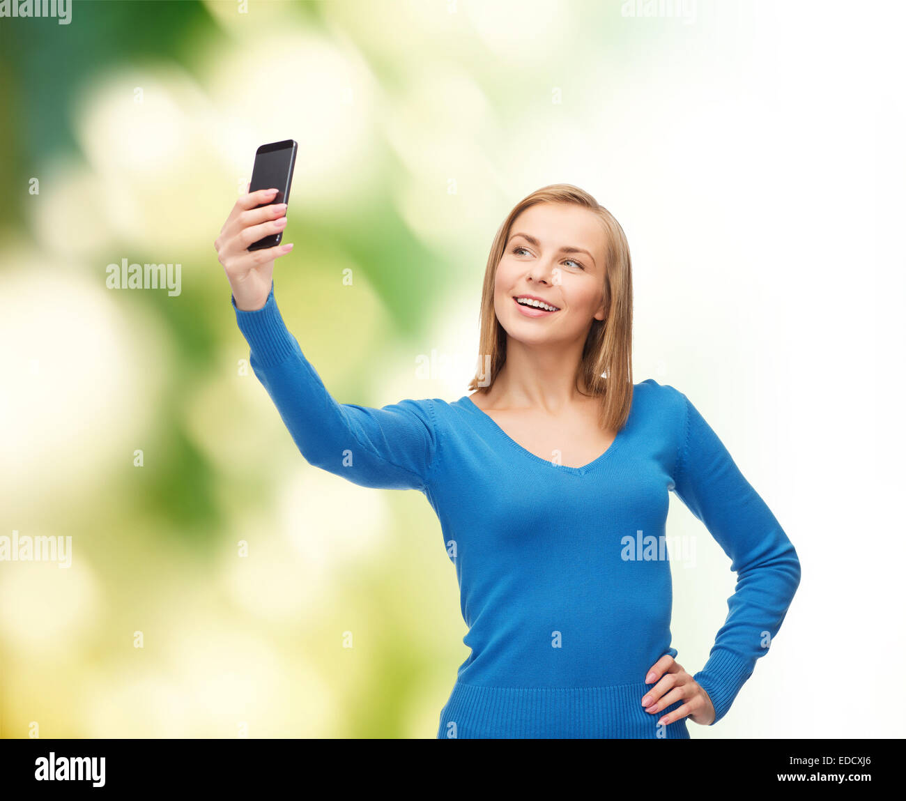 woman taking self picture with smartphone camera Stock Photo - Alamy