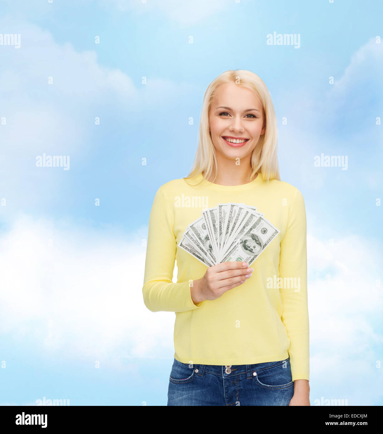 smiling girl with dollar cash money Stock Photo - Alamy