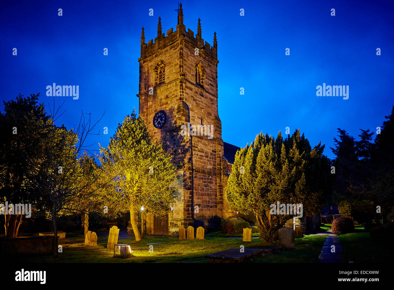 Dawn in Prestbury Village in Macclesfield Cheshire UK St Peter's Church ...