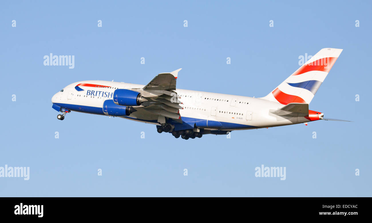 British Airways Airbus a380 G-XLEC departing London-Heathrow Airport ...