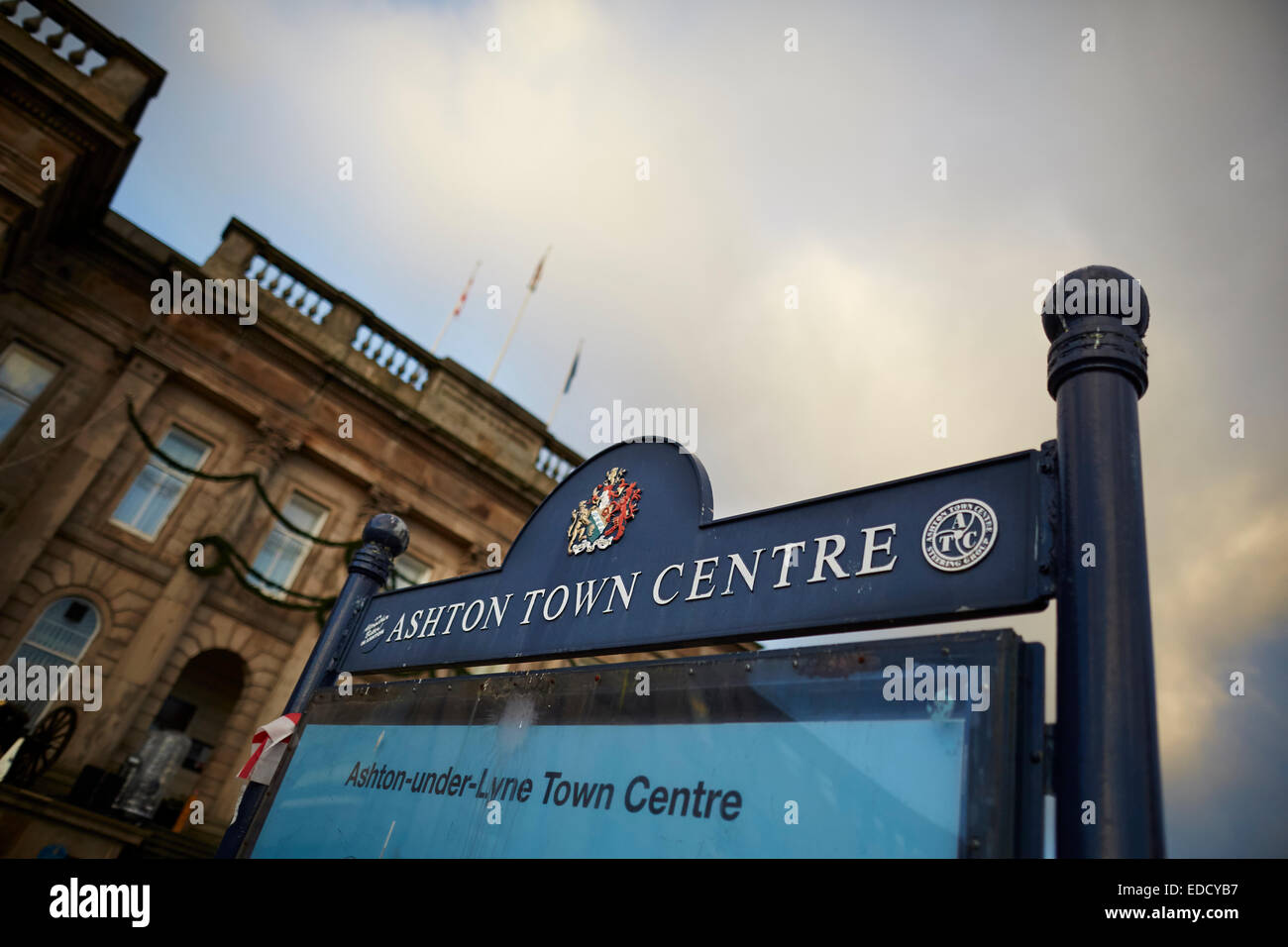 Ashton under lyne Tameside, town centre sign in the market place Stock ...