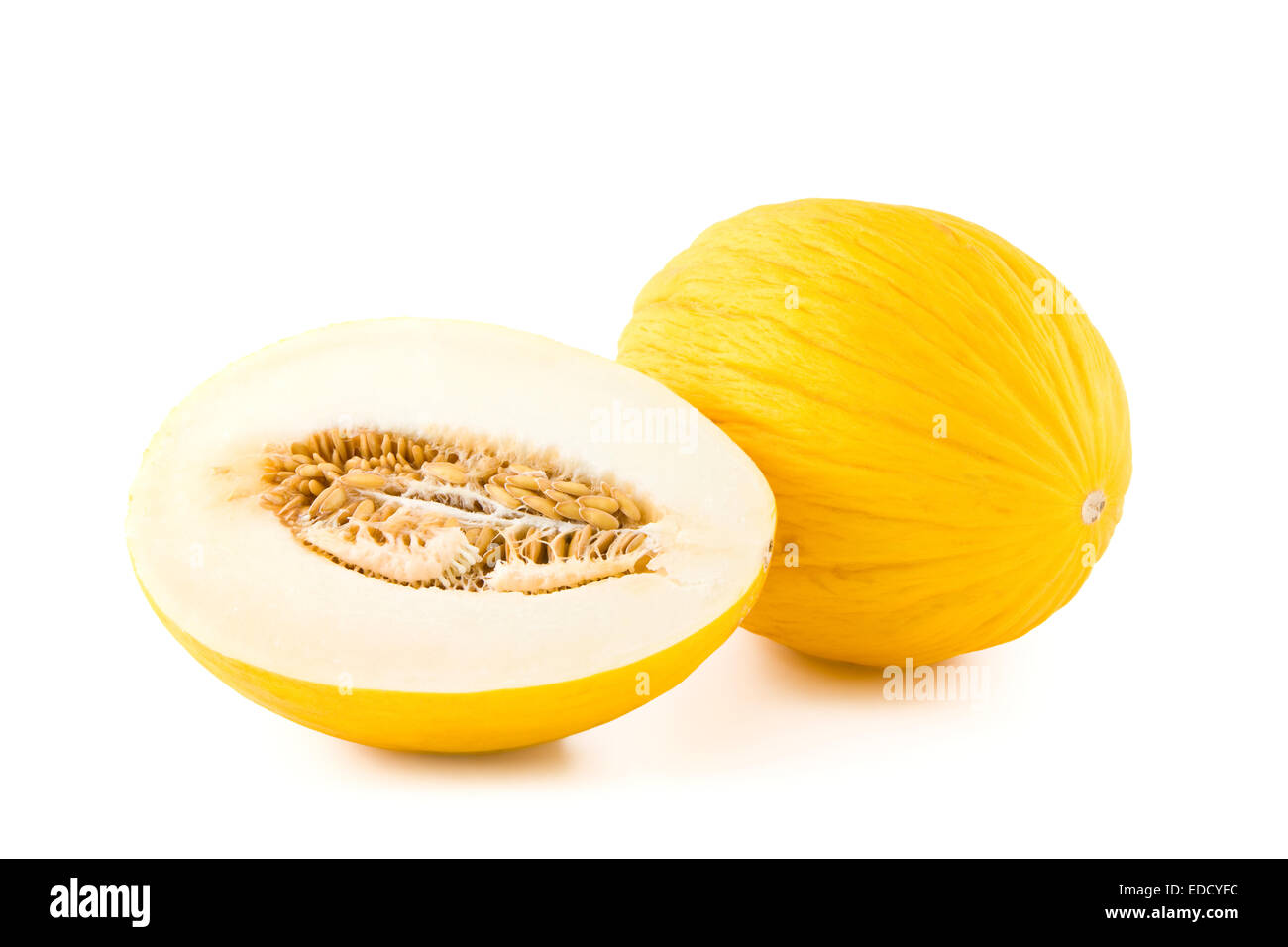 Fresh fruit, yellow melon slices isolated on white background Stock ...