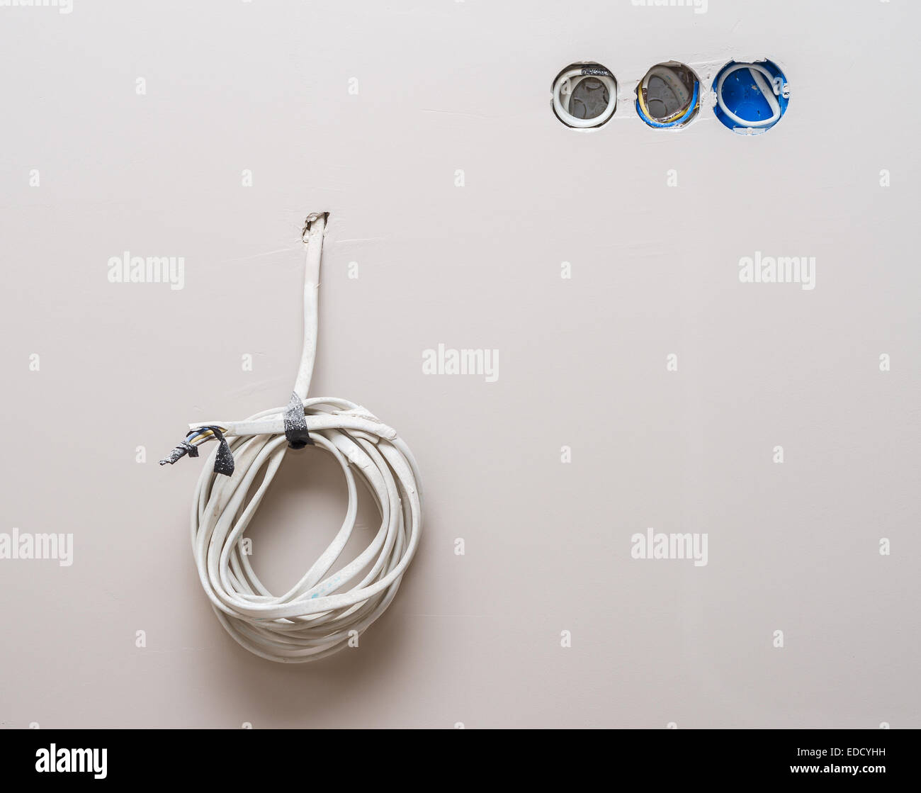 Installing power outlets. Power sockets on initial stage of ...